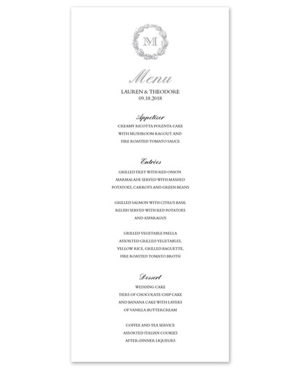 Classic White Menu Card | Fine Stationery