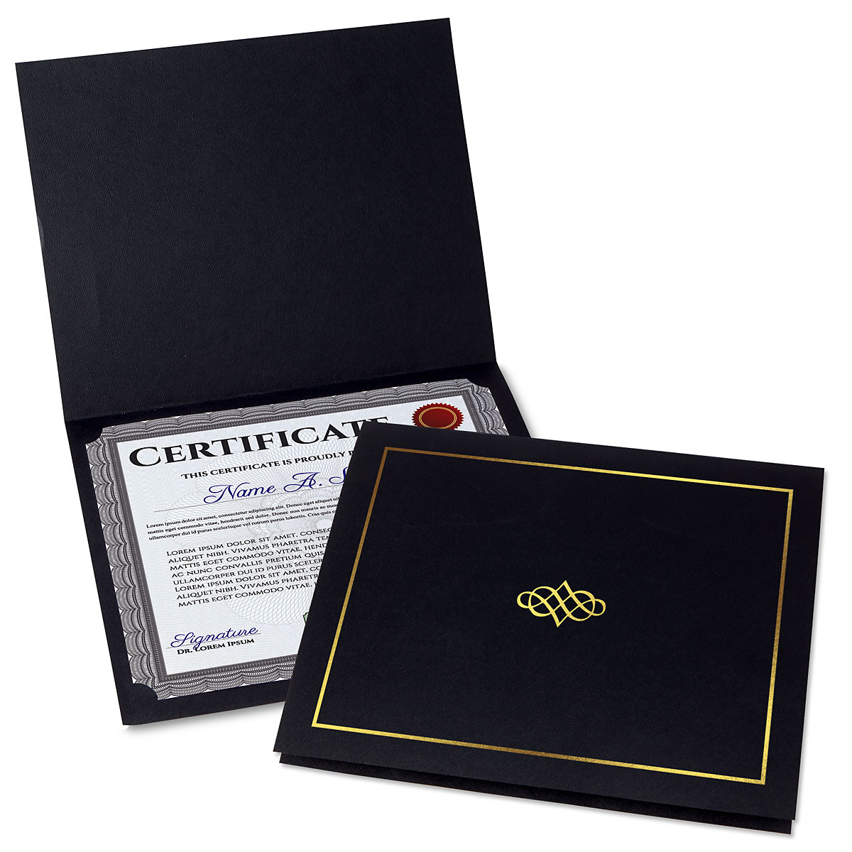 Ornate Black Certificate Jacket with Gold Border/Crest | Fine Stationery