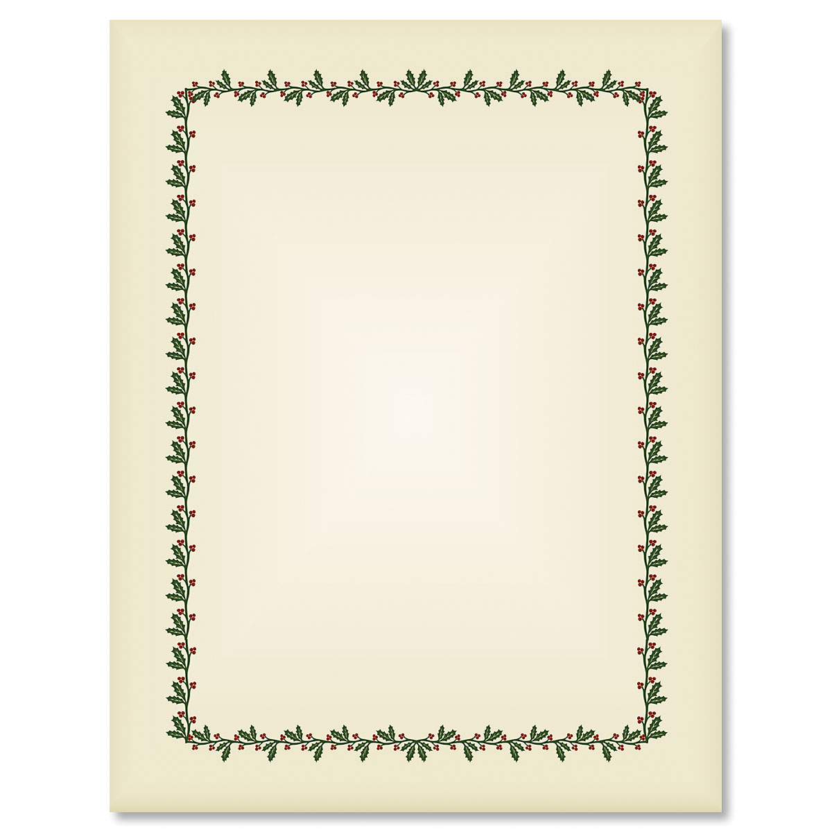 Ecru Holly & Berry Frame Letter Papers | Fine Stationery
