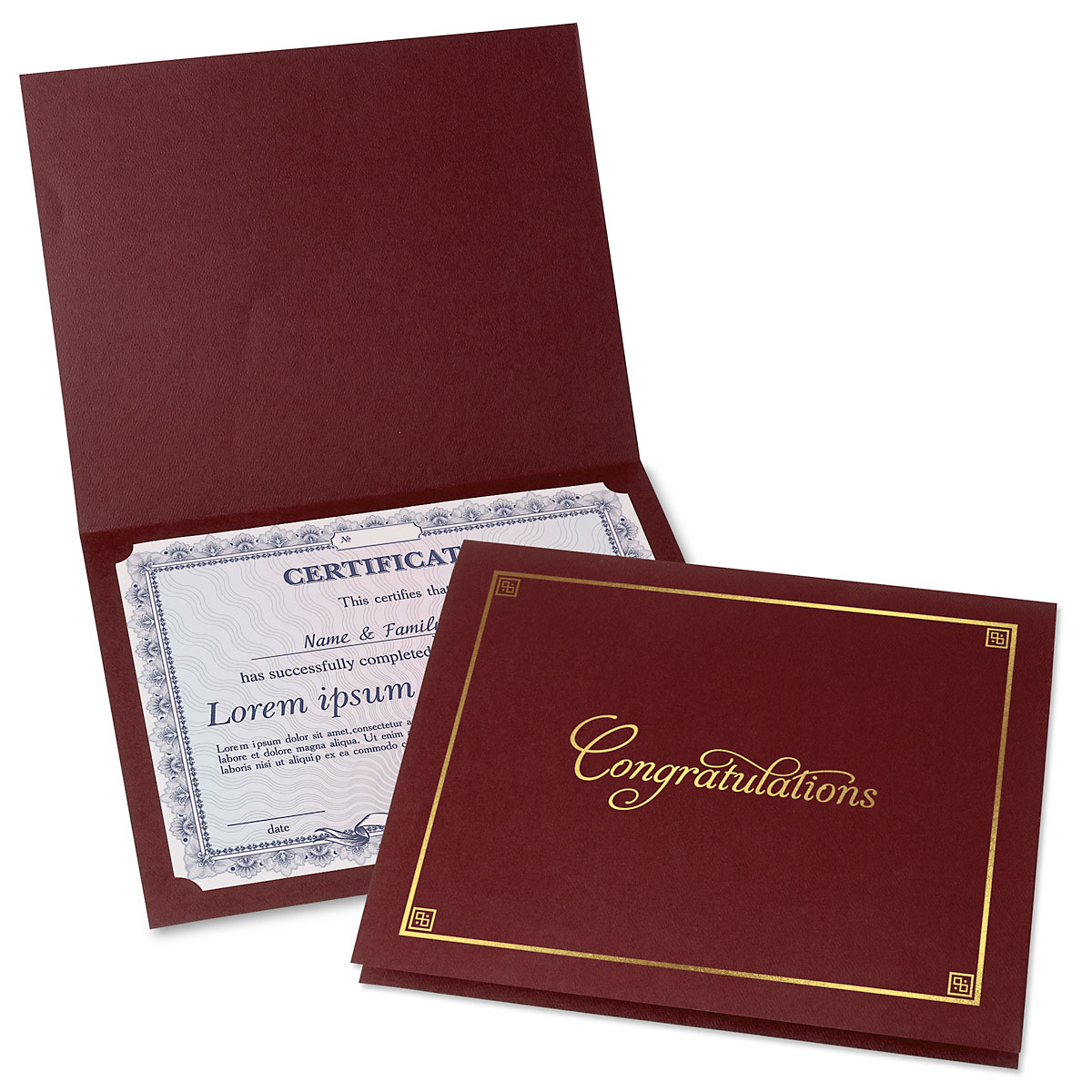 Burgundy Gold Border Congrats Certificate Folder | Fine Stationery