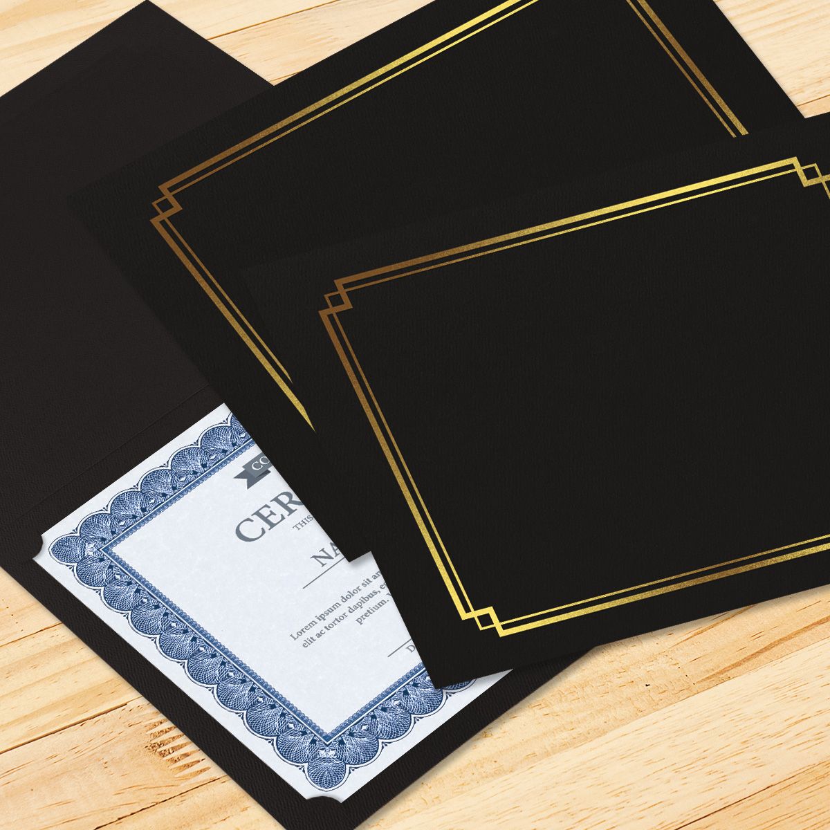 Classic Black Certificate Jacket with Gold Border | Fine Stationery