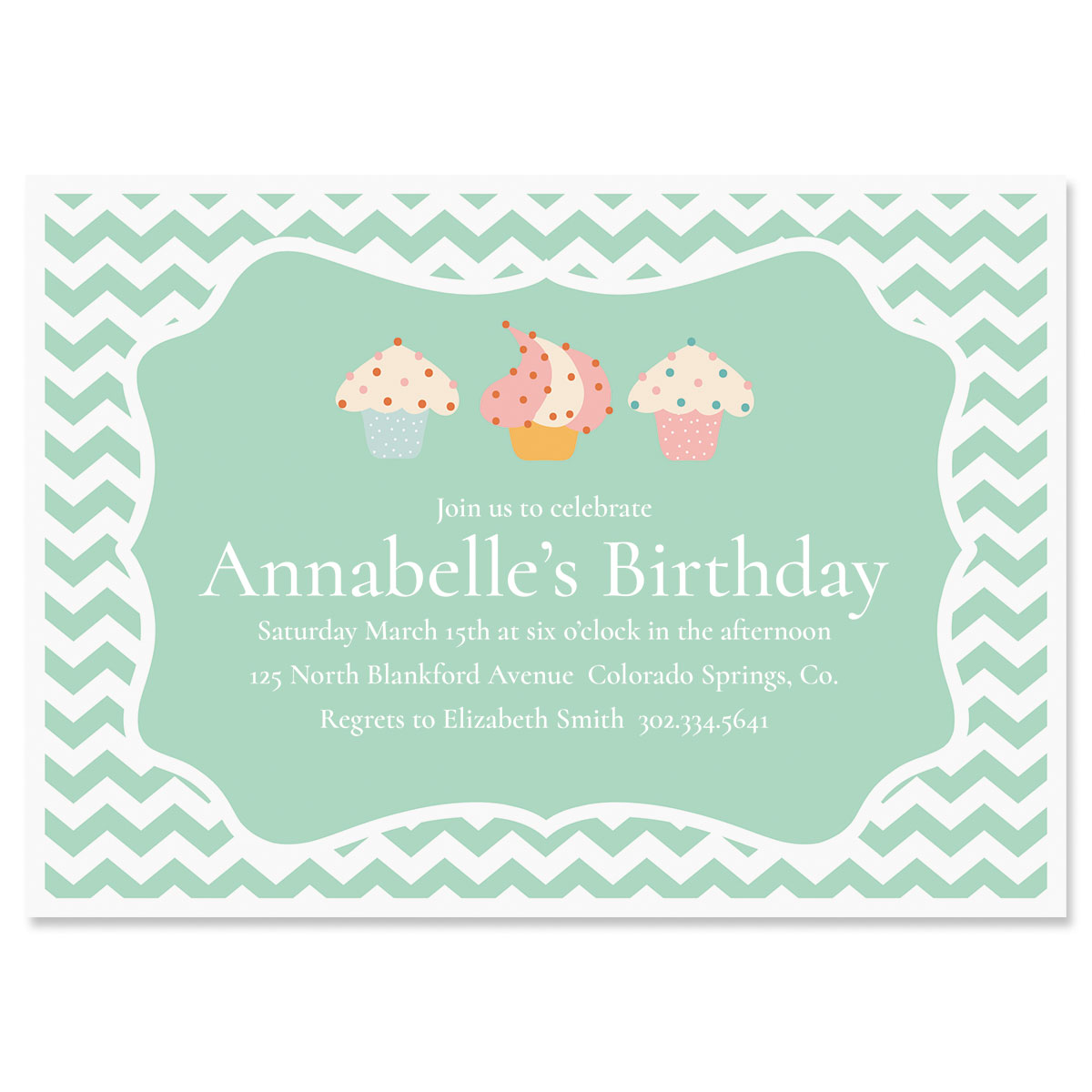 Chevron Cupcake Birthday Invitation - Light Weight Stock | Fine Stationery