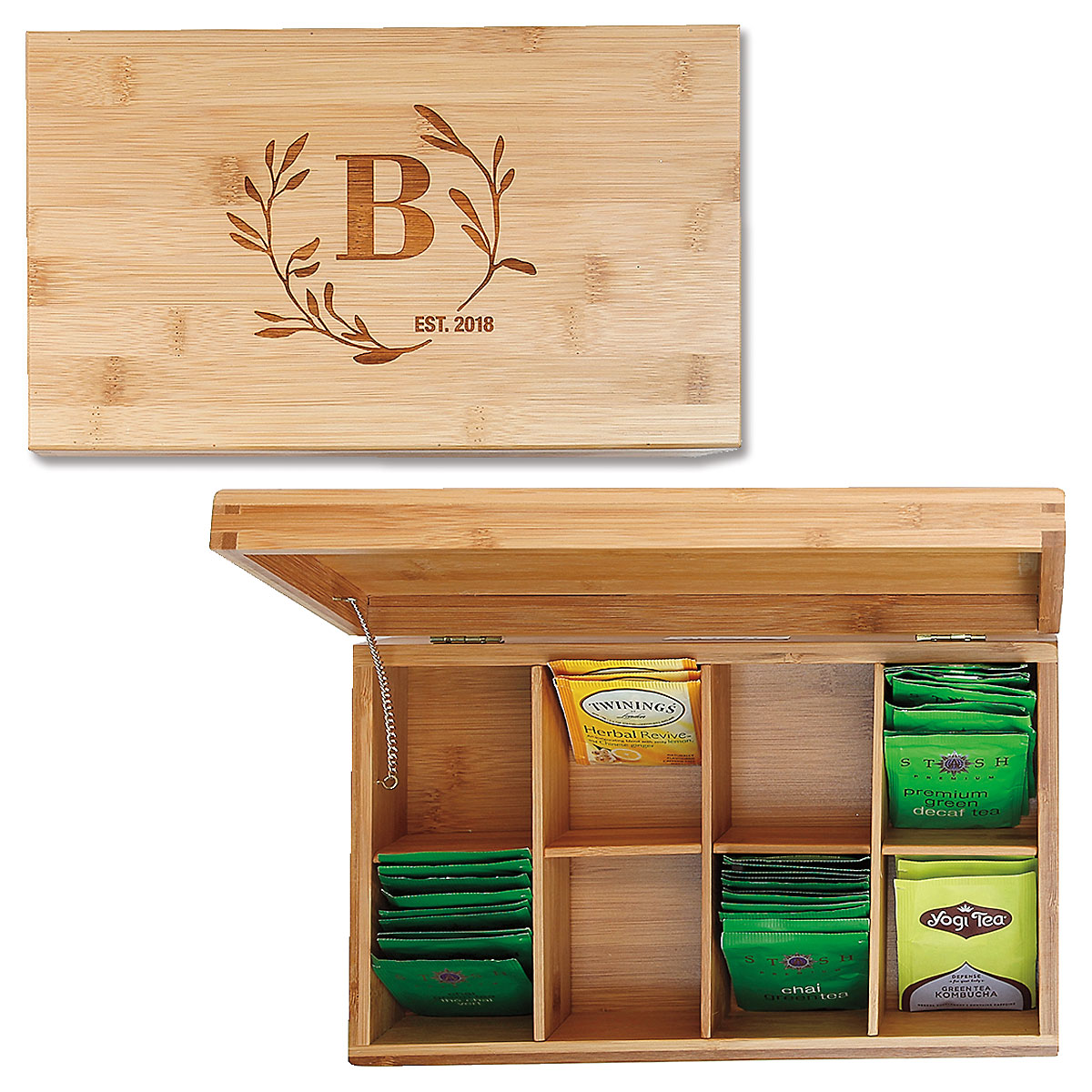 Bamboo Custom Circle Laurel Tea Box | Fine Stationery