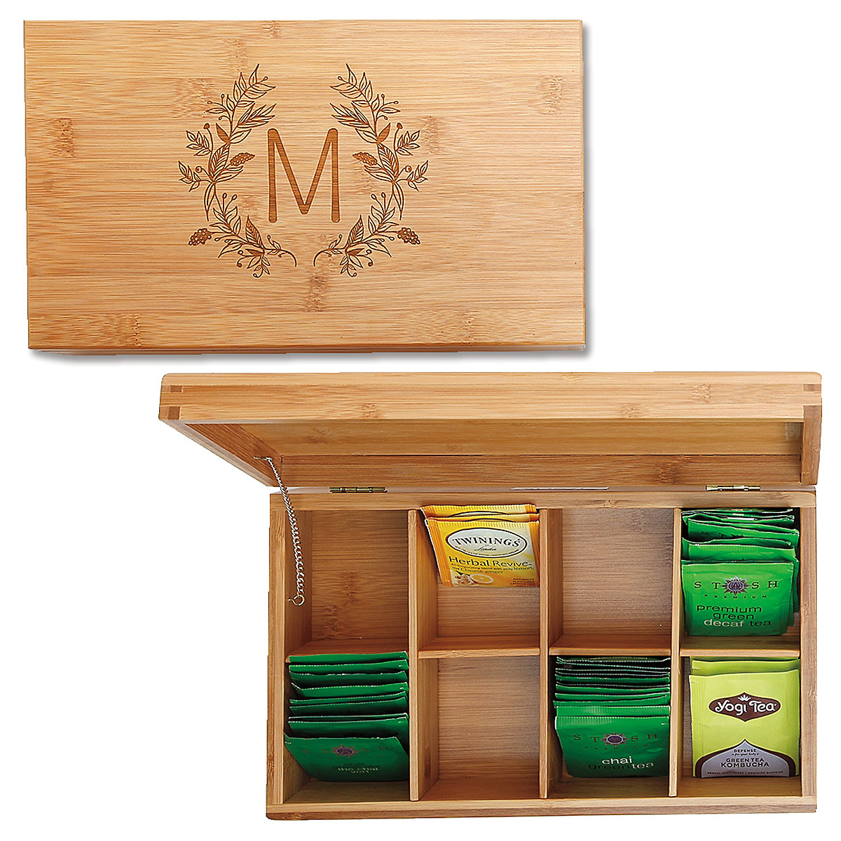 Bamboo Custom Floral Laurel Tea Box | Fine Stationery