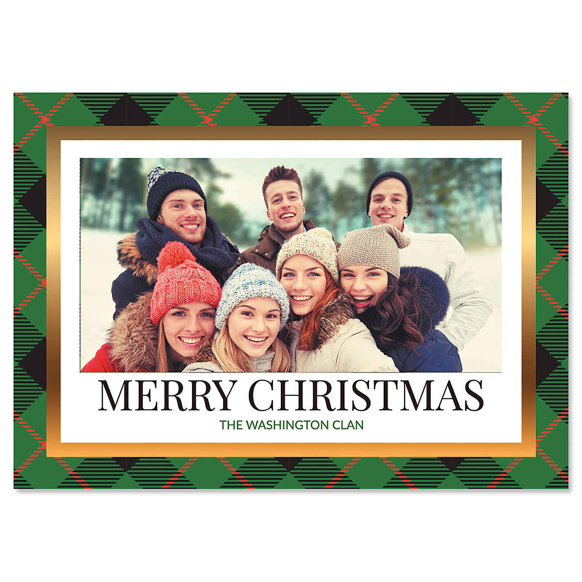 Green Buffalo Check Horizontal Photo Christmas Cards - 80 Count | Fine ...