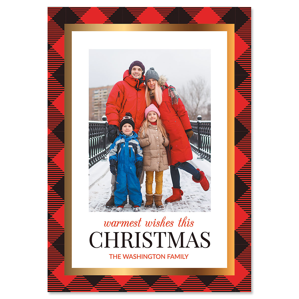 Red Buffalo Check Vertical Photo Christmas Cards | Fine Stationery