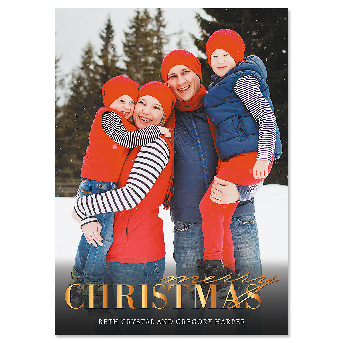 Gold Merry Personalized Photo Christmas Cards | Fine Stationery