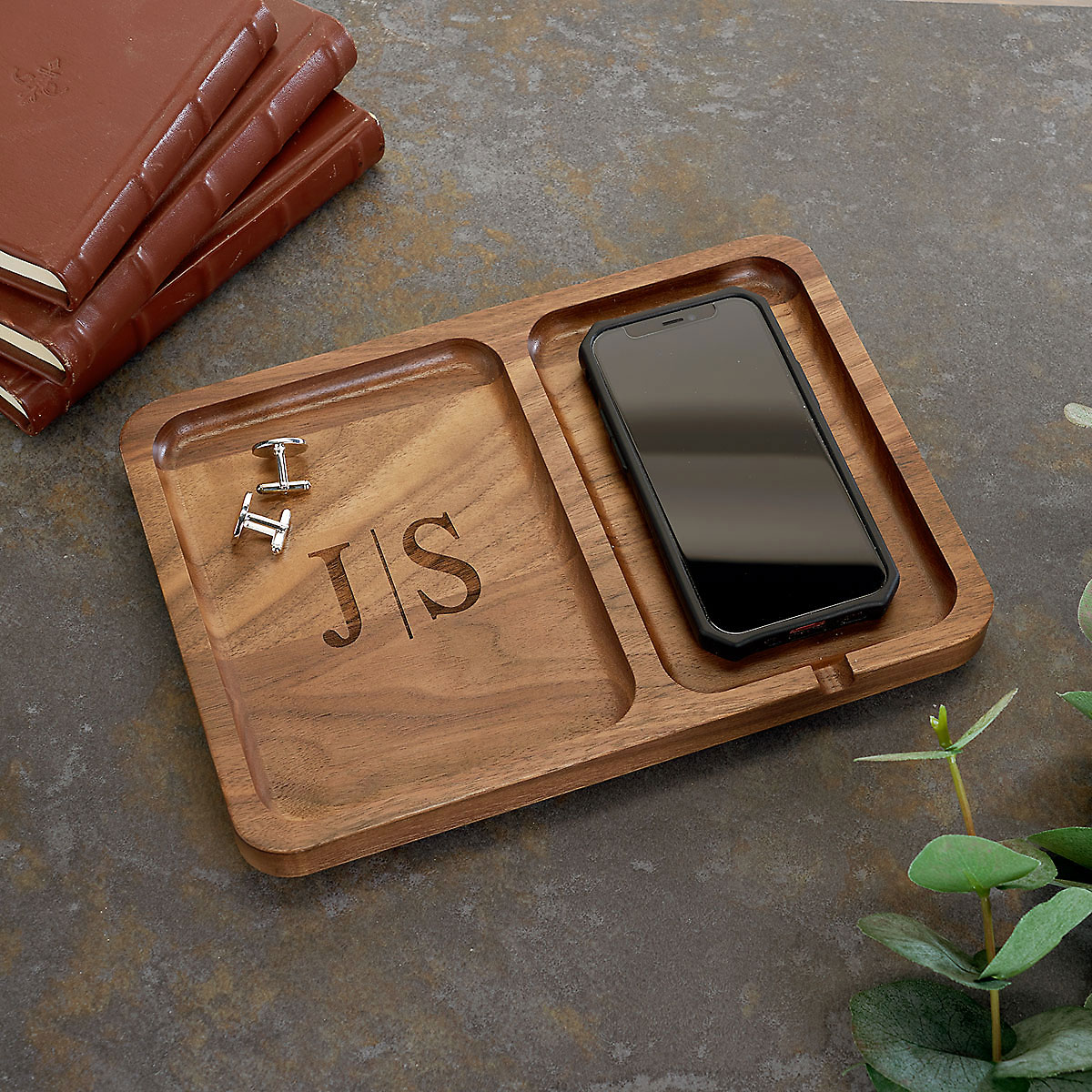 Monogrammed Walnut Valet Tray | Fine Stationery