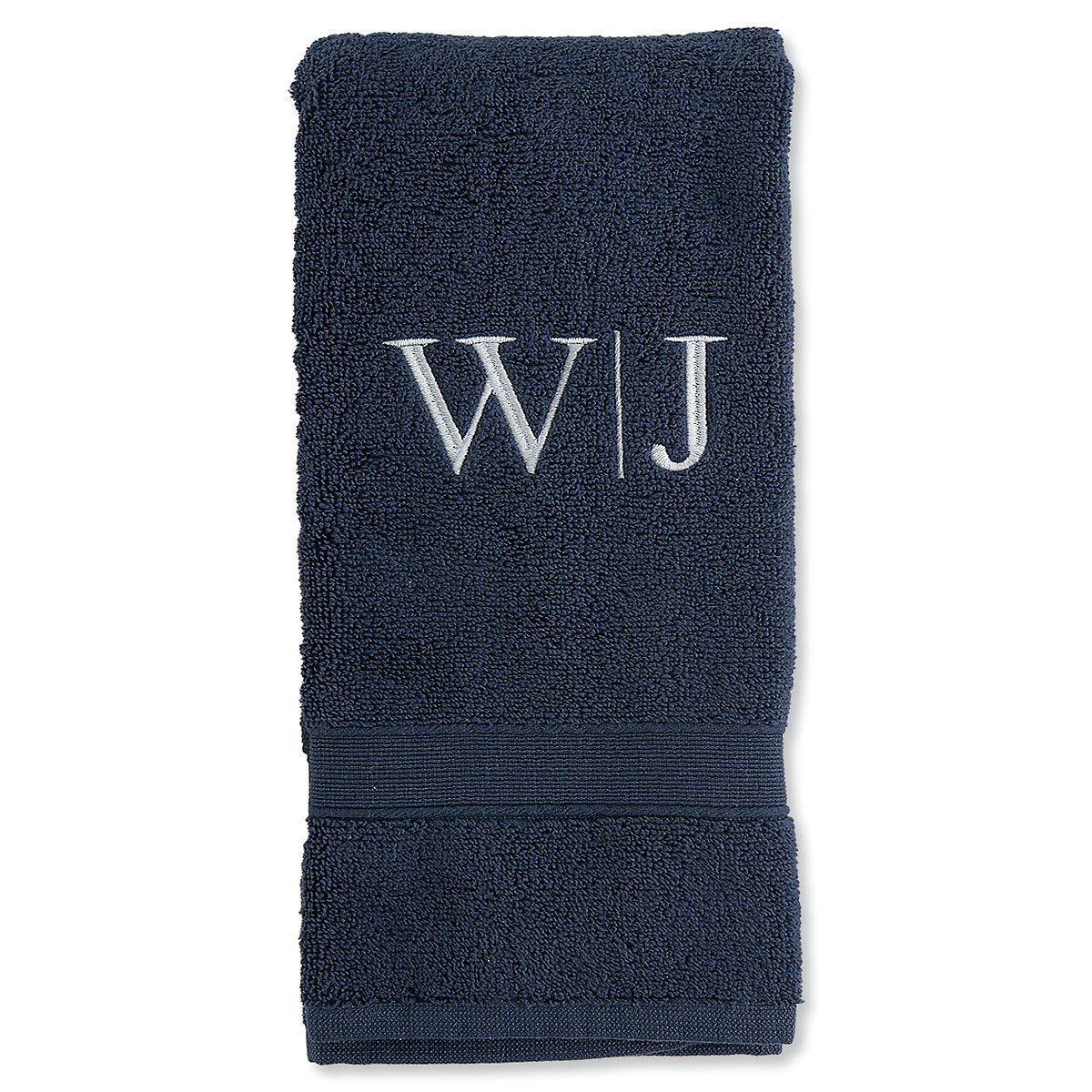 Navy Monogrammed Hand Towels - 2 Initials with Vertical Line | Fine ...