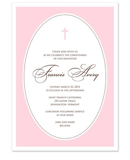 Pink Cross Oval Frame Invitation | Fine Stationery