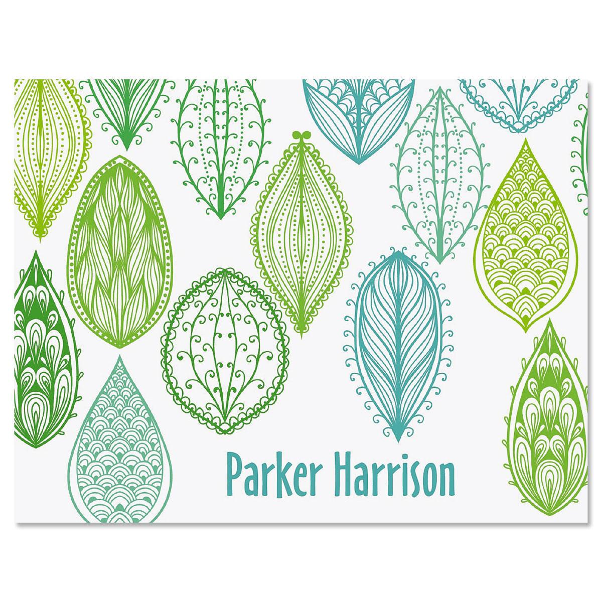 Abstract Leaves Personalized Note Cards | Fine Stationery