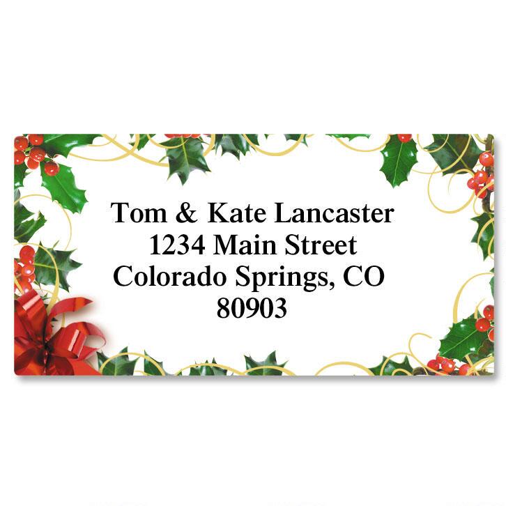 Holly Bow Christmas Border Return Address Labels | Fine Stationery