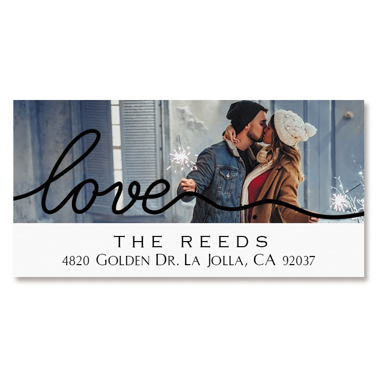 Love Black Caption Deluxe Photo Custom Address Labels | Fine Stationery