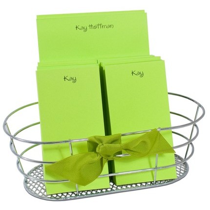 Lime Note Pads & Wire Basket | Fine Stationery