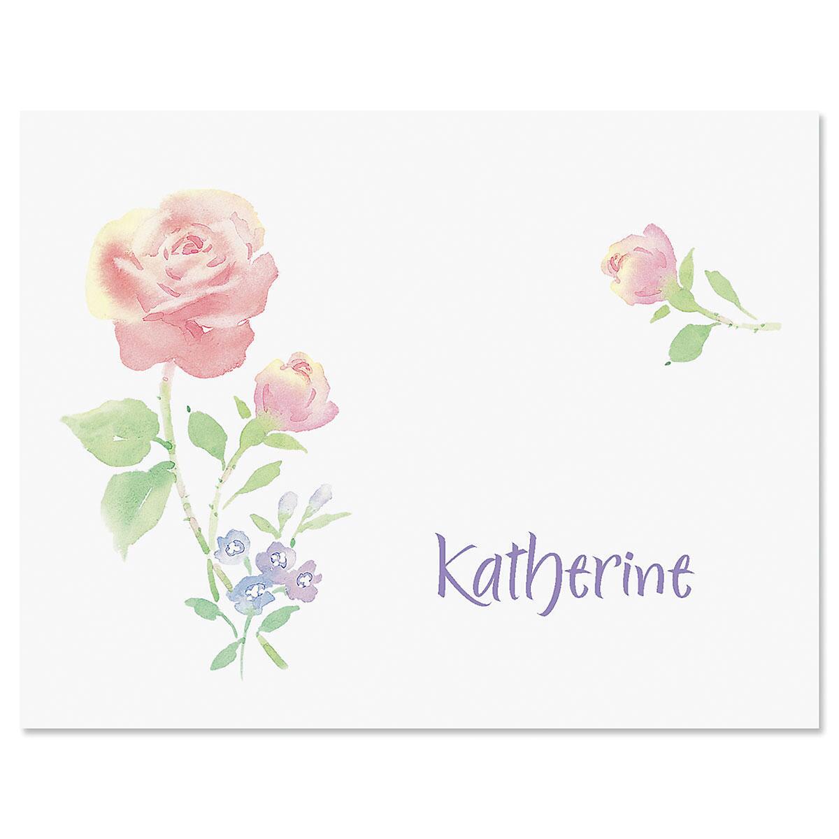 Pink Rose Personalized Note Cards | Fine Stationery