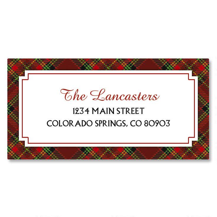 Plaid Border Christmas Custom Address Labels | Fine Stationery